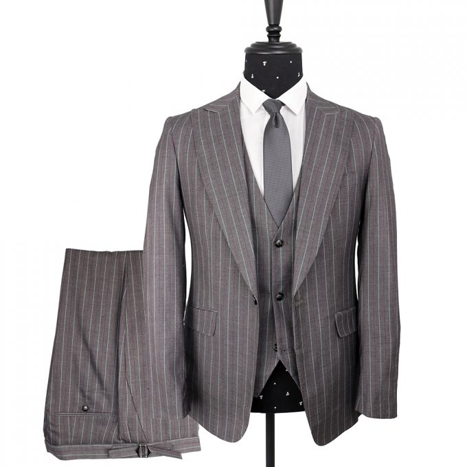 Conrad Classic Stripe 3 piece Suit – Grey Burgundy – David Wej UK